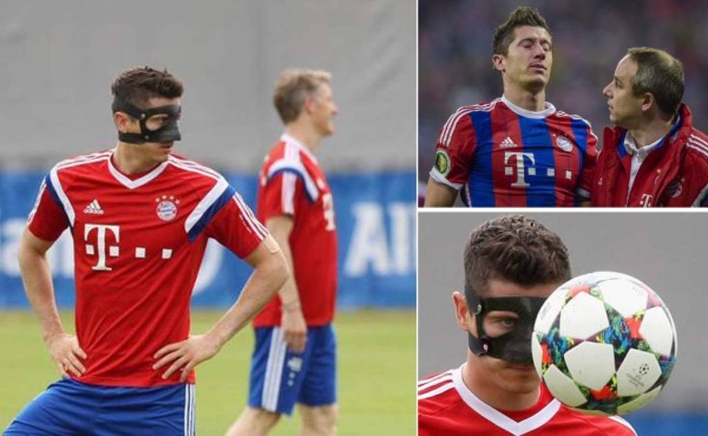Lewandowski vuelve a los entrenamientos del Bayern con máscara ortopédica
