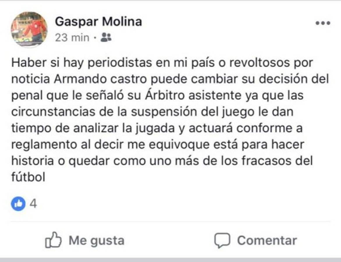 La recomendación de Gaspar Molina para el árbitro Armando Castro