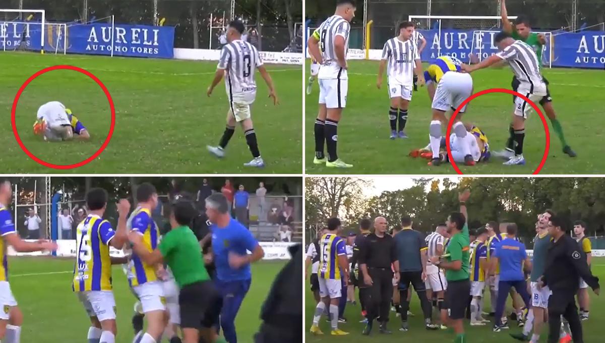 ¡Cobarde agresión! Futbolista comete falta y luego le aplica una patada ...
