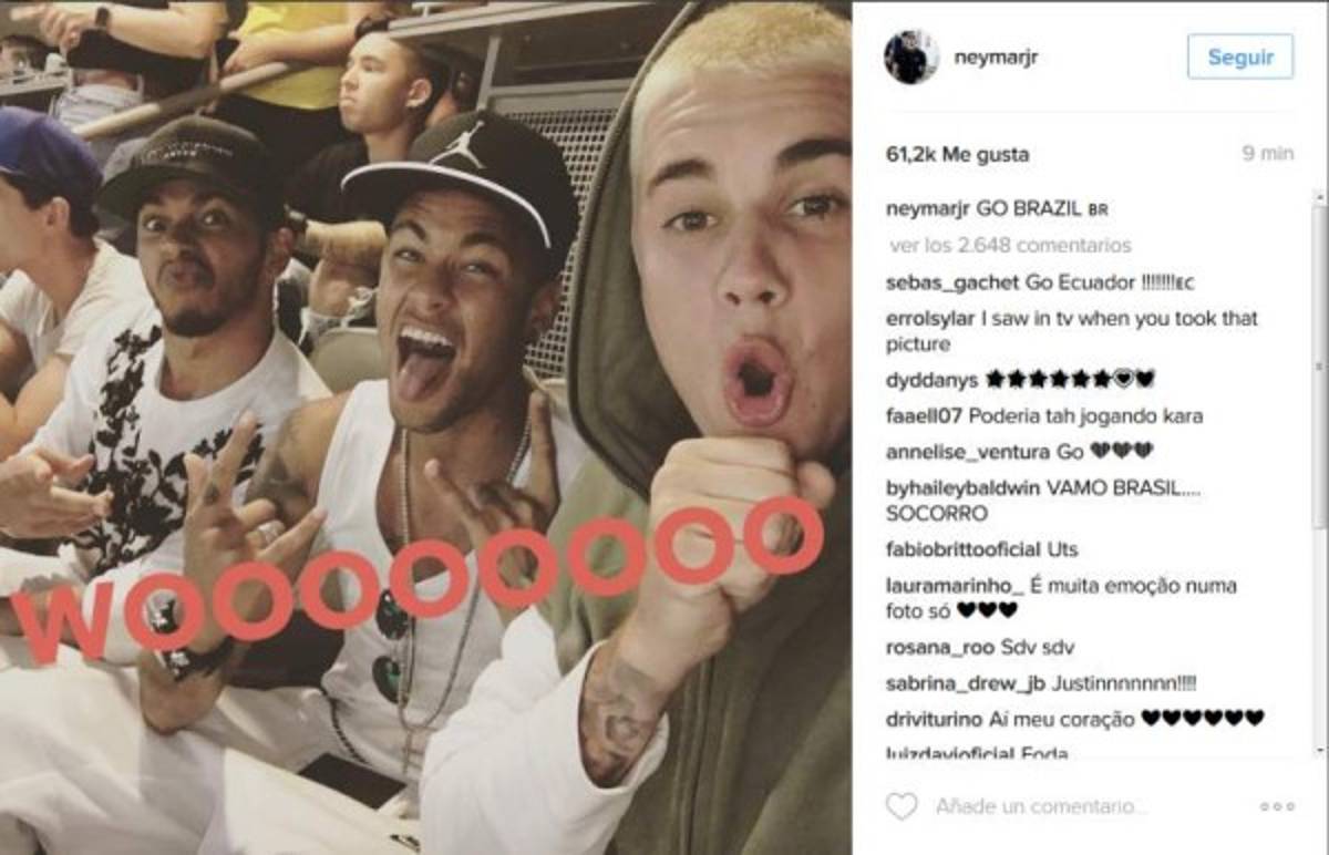 Neymar asistió al Rose Bowl para apoyar a Brasil acompañado de estrellas